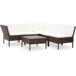 Bonnevie - 6-tlg. Garten-Lounge-Set,Gartenmöbel-Set mit Auflagen Poly Rattan Braun vidaXL