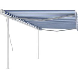 Markise Manuell Einziehbar,Windfest Sonnenmarkise mit Pfosten 5x3,5 m Blau & Weiß vidaXL