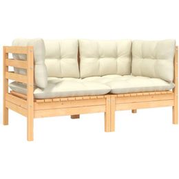 2-Sitzer-Gartensofa，Lounge-Sofa mit Creme Kissen Massivholz Kiefer vidaXL