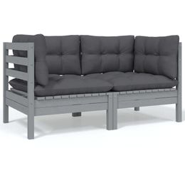 Bonnevie - 2-Sitzer-Gartensofa,Lounge-Sofa mit Kissen Grau Massivholz Kiefer vidaXL