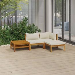 4-tlg. Garten-Lounge-Set,Gartenmöbel-Set mit Creme Kissen Massivholz Akazie vidaXL