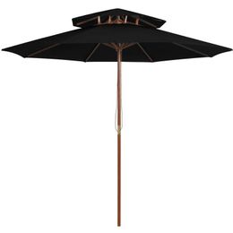 Sonnenschirm，Gartenschirm mit Doppeldach und Holzmast Schwarz 270 cm vidaXL