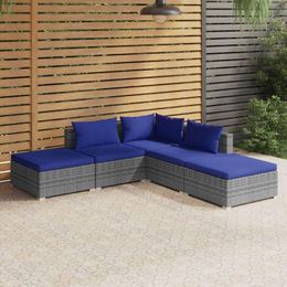 5-tlg. Garten-Lounge-Set,Gartenmöbel-Set mit Kissen Poly Rattan Grau vidaXL