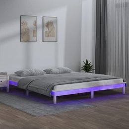 Massivholzbett,Schlafzimmerbett,Doppelbett mit LED-Beleuchtung Weiß 160x200 cm vidaXL