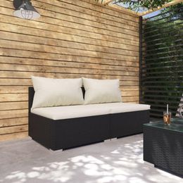 Bonnevie - 2-tlg. Garten-Lounge-Set,Gartenmöbel-Set mit Kissen Poly Rattan Schwarz vidaXL