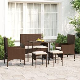 6-tlg. Garten-Lounge-Set,Gartenmöbel-Set mit Kissen Braun Poly Rattan vidaXL