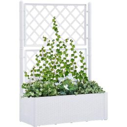 Garten-Hochbeet,Blumenkasten mit Spalier und Selbstbewässerungssystem Weiß vidaXL