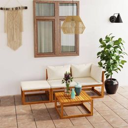 4-tlg. Garten-Lounge-Set,Gartenmöbel-Set mit Auflagen Creme Massivholz Akazie vidaXL