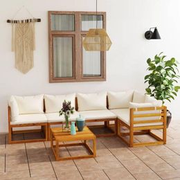 6-tlg. Garten-Lounge-Set，Gartenmöbel-Set mit Auflagen Creme Massivholz Akazie vidaXL