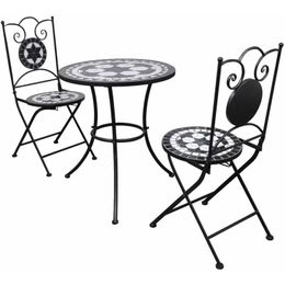 Bonnevie - 3-tlg. Bistro-Set Keramikfliese Schwarz/Weiß vidaXL466040