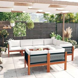 10-tlg. Garten-Lounge-Set,Gartenmöbel-Set mit Kissen Cremeweiß Massivholz Akazie vidaXL