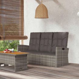 Bonnevie - Gartenbank Ruhebank mit Liegefunktion & Kissen Grau 173 cm Poly Rattan vidaXL