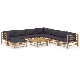 Bonnevie - 9-tlg. Garten-Lounge-Set,Gartenmöbel-Set mit Dunkelgrauen Kissen Bambus vidaXL