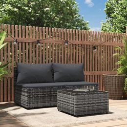 3-tlg. Garten-Lounge-Set,Gartenmöbel-Set mit Kissen Grau Poly Rattan vidaXL