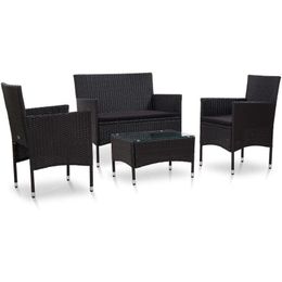 Bonnevie - 4-tlg. Garten-Lounge-Set,Gartenmöbel-Set mit Auflagen Poly Rattan Schwarz vidaXL