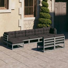 9-tlg. Garten-Lounge-Set,Gartenmöbel-Set mit Kissen Grau Kiefer Massivholz vidaXL