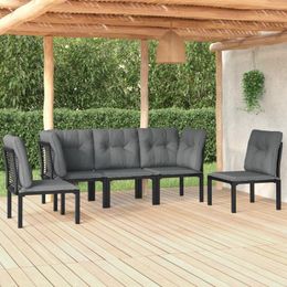 5-tlg. Garten-Lounge-Set，Gartenmöbel-Set Schwarz und Grau Poly Rattan vidaXL