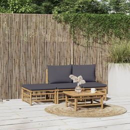 4-tlg. Garten-Lounge-Set，Gartenmöbel-Set mit Dunkelgrauen Kissen Bambus vidaXL