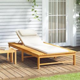 Sonnenliege,Liegestuhl mit Cremeweißem Kissen & Auflage Massivholz Akazie vidaXL