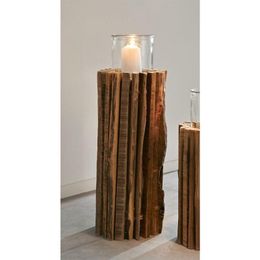 Windlichtsäule Rustikal aus recyceltem Holz, 55 cm hoch, Dekosäule, Holzsäule, Dekosäule mit Kerzenglas, Bodenwindlicht, Kerzensäule
