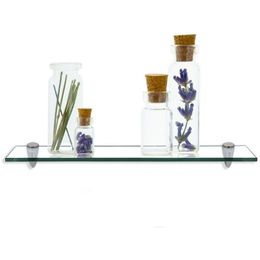 Glasablage Glasregal ideal für Bad. Dusche und zur modernen Dekoration mit Halterung aus Edelstahl 8 mm 60x10 cm Klarglas - HENGDA