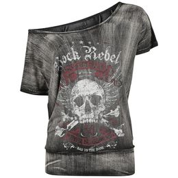 Rock Rebel by EMP Dunkelgraues T-Shirt mit weitem Ausschnitt und Print T-Shirt dunkelgrau in L