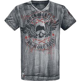Rock Rebel by EMP Graues T-Shirt mit V-Ausschnitt und Print T-Shirt grau in L
