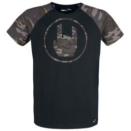 EMP Stage Collection Schwarzes T-Shirt mit Rockhand-Print in camouflage T-Shirt schwarz in L