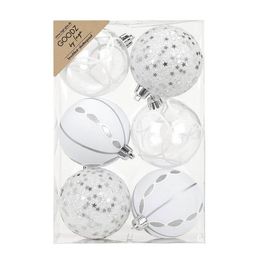 Inge Glas INGE-GLAS® Christbaumschmuck Inge's Weihnachtskugeln 6 Stück 8 cm Weiß. Kunststoff