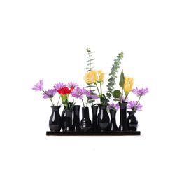 Jinfa Dekovase Handgefertigte kleine Keramik Deko Blumenvasen (10 Vasen Set schwarz)
