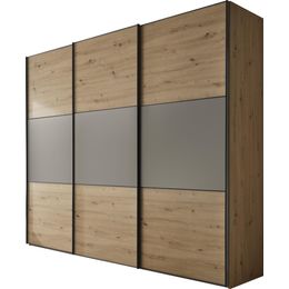 Schwebetürenschrank STAUD "Includo" Schränke Gr. B/H/T: 298 cm x 222 cm x 68 cm, Premium, 3 St., blau (artisan eiche, saphir) Schwebetürenschränke und Schiebetürenschränke