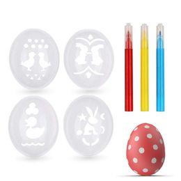 Hey!Easter® Malschablone 3x 4er Ostereier Schablone Set inkl. Malstifte Ostern Eiermalmaschine