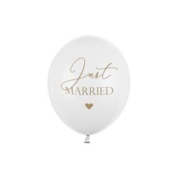 partydeco Luftballon, Luftballons 30cm mit Aufdruck Just Married 50er Set weiß / gold