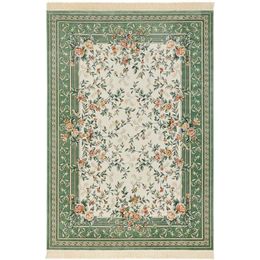 Teppich Antik Flowers, NOURISTAN, rechteckig, Höhe: 5 mm, Orientalisch mit Fransen, Orient, Wohnzimmer, Schlafzimmer, Esszimmer, beige|grün