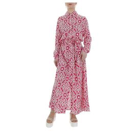 Ital-Design Maxikleid Damen Freizeit Ornamente Blusenkleid in Pink