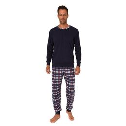 Normann Pyjama Normann Herren Pyjama lang mit Bündchen und karierter Jersey Hose