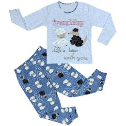 LOREZA Pyjama Mädchen Pyjama Set langarm Schlafanzug Hausanzug Baumwolle (Set