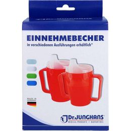 Dr. JUNGHANS Einnehmebecher m.2 Griffen+2 Deck.4+12mm milchig 1 St