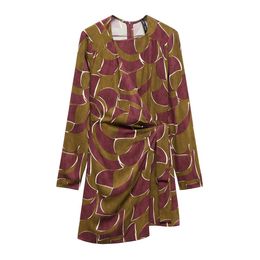 Mango Kleid 'Madie' Damen Größe 40 oliv / bordeaux / weiß Winterkleid