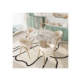 Ulife Polsterstuhl Moderne weiße Esszimmerstühle mit golden Beinen Lamm Samt (4 St)