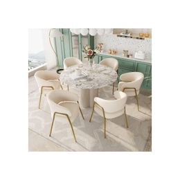 Ulife Polsterstuhl Moderne weiße Esszimmerstühle mit golden Beinen Lamm Samt (6 St)