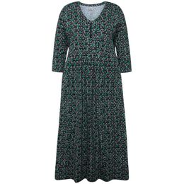 Ulla Popken Kleid Damen Größe 50/52 grün / schwarz / weiß Winterkleid