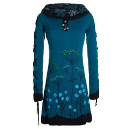 Vishes Jerseykleid Blumenkleid Langarm-Shirtkleid mit Schalkragen Hippie