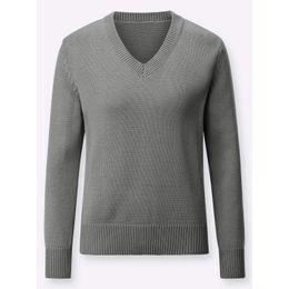 WITT Damen V-Ausschnitt-Pullover mit Baumwolle, grau-meliert, Gr&ouml;&szlig;e 50