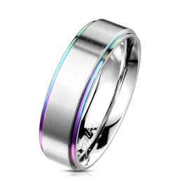 BUNGSA Fingerring Ring Silber gebürstet mit Regenbogen Außenringen Edelstahl Unisex (Ring