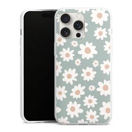 DeinDesign iPhone 15 Pro Max Handy Silikon H&uuml;lle Case wei&szlig; Handyh&uuml;lle Daisy Muster Flowers Silikon Case