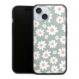 DeinDesign iPhone 15 Handy Premium Silikon H&uuml;lle Handyh&uuml;lle schwarz Case Daisy Muster Flowers Silikon Premium Case