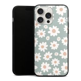 DeinDesign iPhone 15 Pro Max Handy Premium Silikon H&uuml;lle Handyh&uuml;lle schwarz Case Daisy Muster Flowers Silikon Premium Case