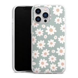 DeinDesign iPhone 13 Pro Handy Silikon H&uuml;lle Case wei&szlig; Handyh&uuml;lle Daisy Muster Flowers Silikon Case