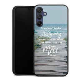 DeinDesign Galaxy A15 5G Handy Premium Silikon H&uuml;lle Handyh&uuml;lle schwarz Case Statement Beach Spruch Silikon Premium Case